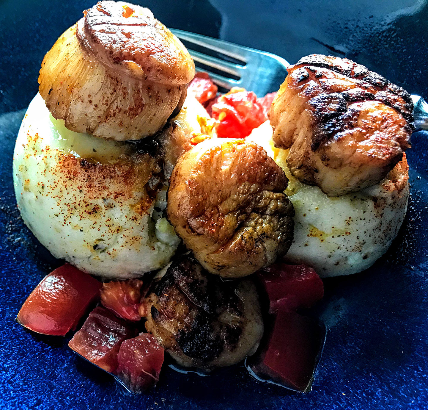 Tangy, Sweet Ginger Scallops with Artichoke Pesto Mashed Potatoes | CABBI